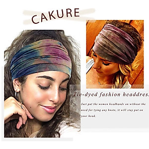 CAKURE Boho Wide Headbands Tie-Dyed Head Bands Thick Head Wraps Knotted Hairbands Elastic Non-Slip Turban SweatBands Hair Fashion Bands for Women and Girls Pack of 4 (Type A)