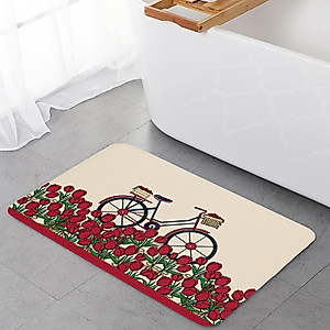 Libaoge Full of Love Bicycles and Red Rose Flower Floral Kitchen Mat Rug Set of 2 Runner Rug Anti-Fatigue Comfort Memory Foam Standing Mat Non-Slip Floor Door Mat for Bathroom Bedroom 18x30in+18x60in