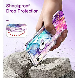 Hocase for iPhone XR Case, (with Built-in Screen Protector) Shockproof Soft TPU+Hard Plastic Rugged Slim Cute Stylish Full Body Protective Case for iPhone XR 6.1" 2018 - Watercolor Marble