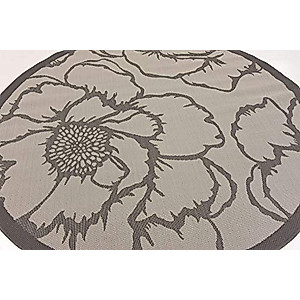 Unique Loom Outdoor Botanical Collection Area Rug - Rose (6' 1" Round, Gray/ Silver)