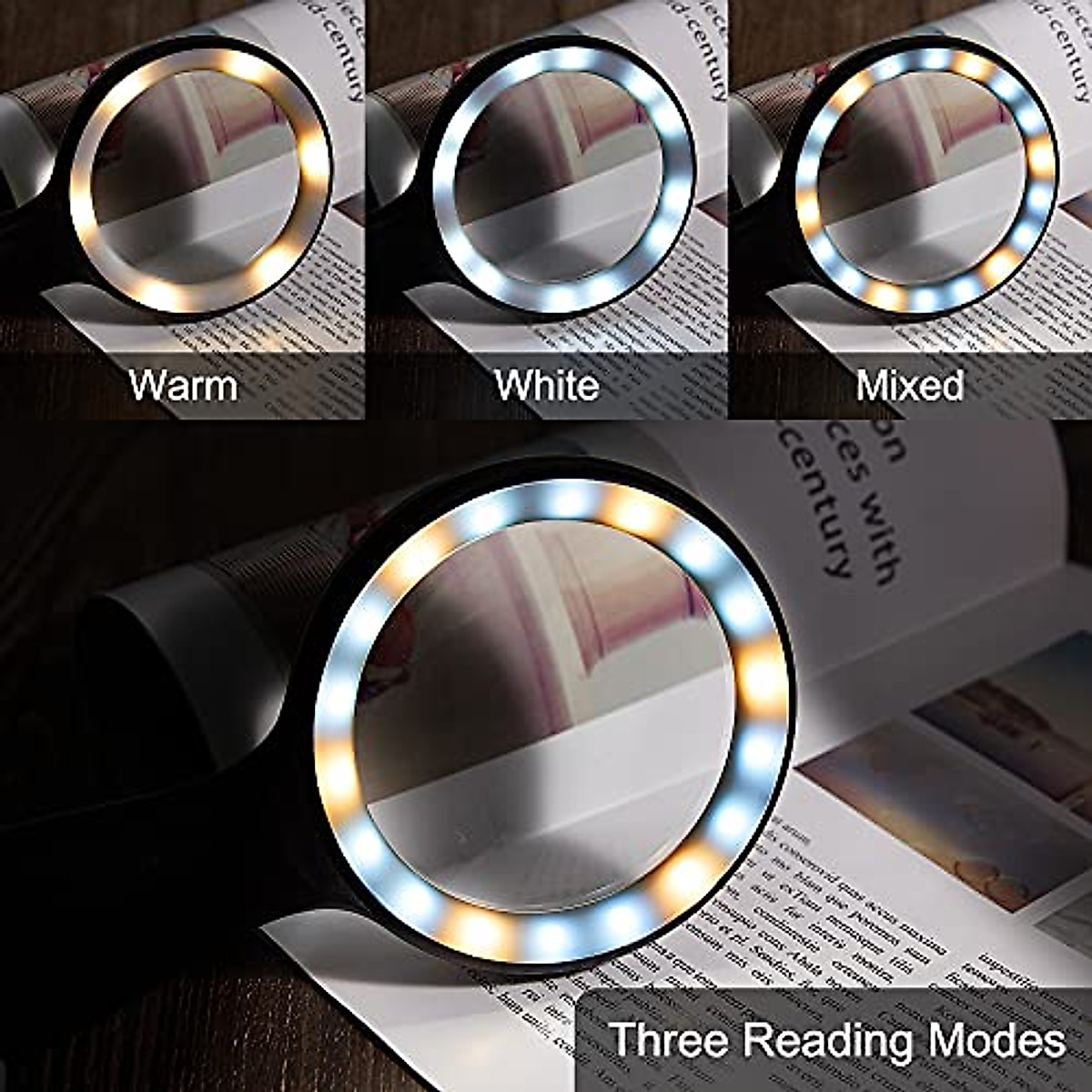 Magnifying Glass with Light, MOJINO 10X Lighted Large Handheld Reading Magnifier Glasses with 18 LED Lights for Macular Degeneration, Seniors & Kids Reading, Inspection, Coins, Jewelry, Exploring