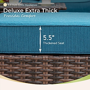 MIXPATIO Swivel Patio Wicker Chairs Set of 2, Outdoor Swivel Patio Rattan Chairs with High Back and 5.5" Thick Cushions for Bistro Balcony Porch Deck and Yard, Peacock Blue