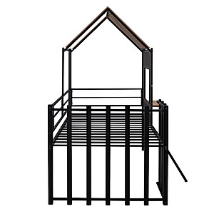 Harper & Bright Designs Kids House Beds Low Loft Bed Frame with Roof, Window, Guardrail and Ladder, Metal Twin Size Loft Bed for Kids Teens Girls Boys (Twin, Black)