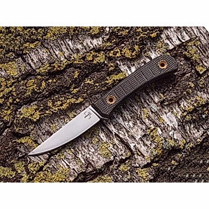 Boker Plus Bark Beetle - 3.62" 1095 Matte Coated Carbon Steel Blade with Olive Green Canvas Micarta Scales and Leather Sheath Designed by Sandor Hegyes - 02BO039