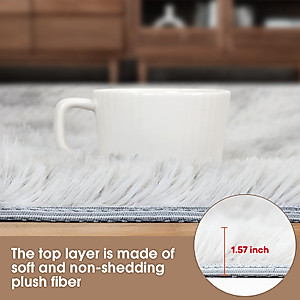 Gogrinliv Fluffy Shag Area Rug, Modern 6.5x7.5FT Rugs for Bedroom, Non-Slip Floor Carpet for Living Room, Soft Plush Area Rugs for Dorm, Nursery, Study Room, Dressing Room Tie-Dyed Light Grey