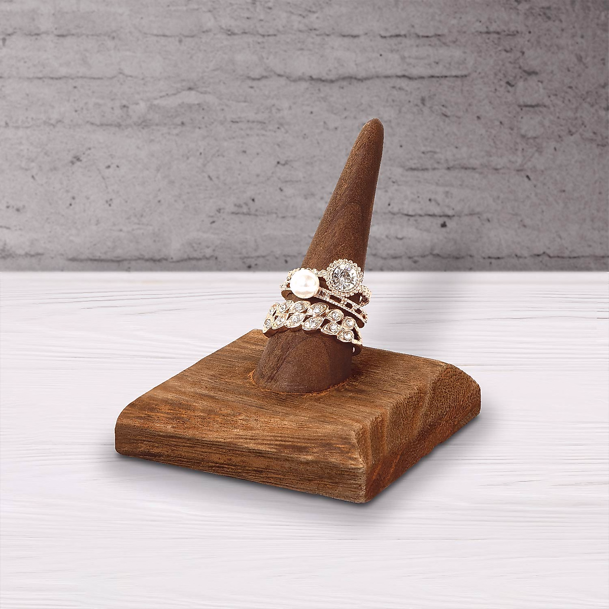 MOOCA 4-Piece Ring Display Stand Set -Jewelry Holder, Finger Ring Showcase Organizer, Brown Color