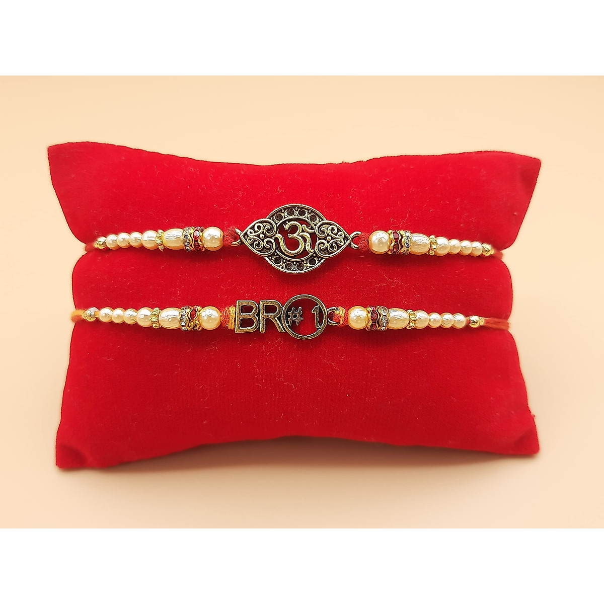 Palak Global Rakhi Bracelet for brother, Unique Design Rakhi for Brother, Bhabhi, Sister, Father and celebration with Family, Raksha Bandhan holy Rakhi. (Rakhi Design Om and Bro, Set of 2, Small)