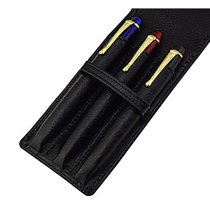 Lanxivi Leather fountain pen case for 3 Pens Pouch Separate Slot Organizer Carrying Case Black Color