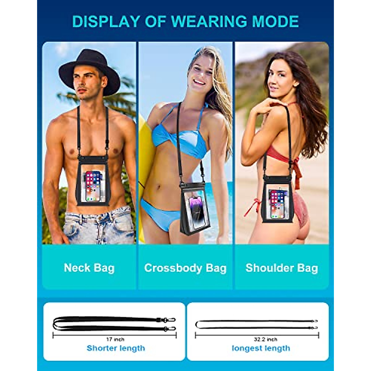 Large Waterproof Phone Pouch Floating, Waterproof Phone Case for iPhone 15 14 Pro Max 13 Plus 12 11 X XS XR Samsung S23 S22 up to 8.5'', Water Proof Phone Dry Bag for Swimming Kayaking Black