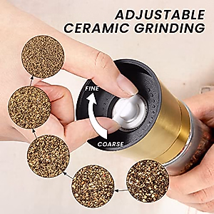 VEVOK CHEF Gold Salt and Pepper Grinder Mill Set Stainless Steel Pepper Shaker Adjustable Ceramic Coarseness Salt Grinder Black Pepper Spice Grinder Mill