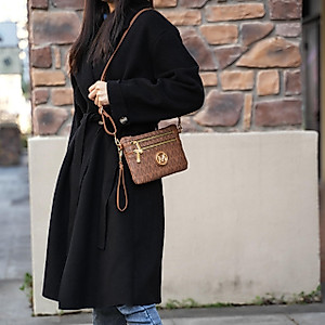 MKF 2 in 1 Crossbody Bags for Women, Wristlet Purse - Ladys Small PU Leather Messenger Handbag - Adjustable Strap Black