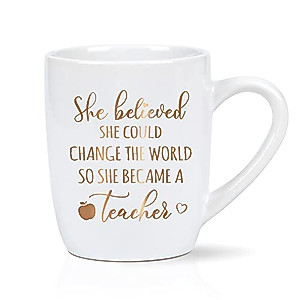Maustic Teacher Gifts for Women, She Believed She Could Change the World So She Became A Teacher Coffee Mug, Teacher Appreciation Gifts for Teachers Day, Christmas, Birthday, 12 Oz White