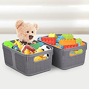 Frcctre Set of 9 Woven Plastic Storage Baskets, 9.25" x 6.5" x 4.25" Small Plastic Woven Basket Organizer with Handles, Small Organizer Bins for Home, Pantry, Office, School, Classroom