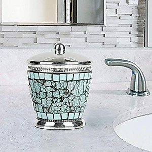 nu steel Iceberg Qtip Dispenser, Bathroom Vanity Metal Storage Organiser, Canister,Apothecary Jar for Cotton Swabs, Rounds, Balls, Aqua Mosaic Finish