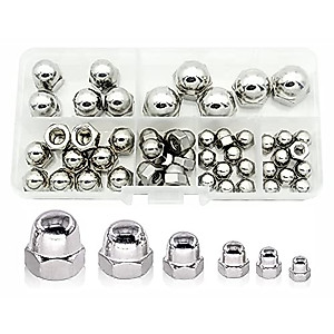 Elantek #6-32#8-32#10-24 1/4-20 5/16-18 3/8-16 SAE 304-Stainless Steel Acorn Dome Cap Head Hex Nuts Assortment Kit