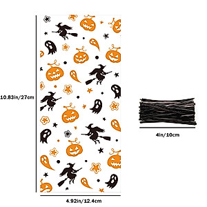 LOMIMOS 150PCS Halloween Cellophane Candy Bags, Clear Plastic Treat bags with 300PCS Twist Ties for Snacks cookies Gift Supplies