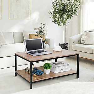 LEMY Coffee Table with Storage Shelf, 2-Tier Wooden Tables for Living Room, Bedroom, Office, Natural