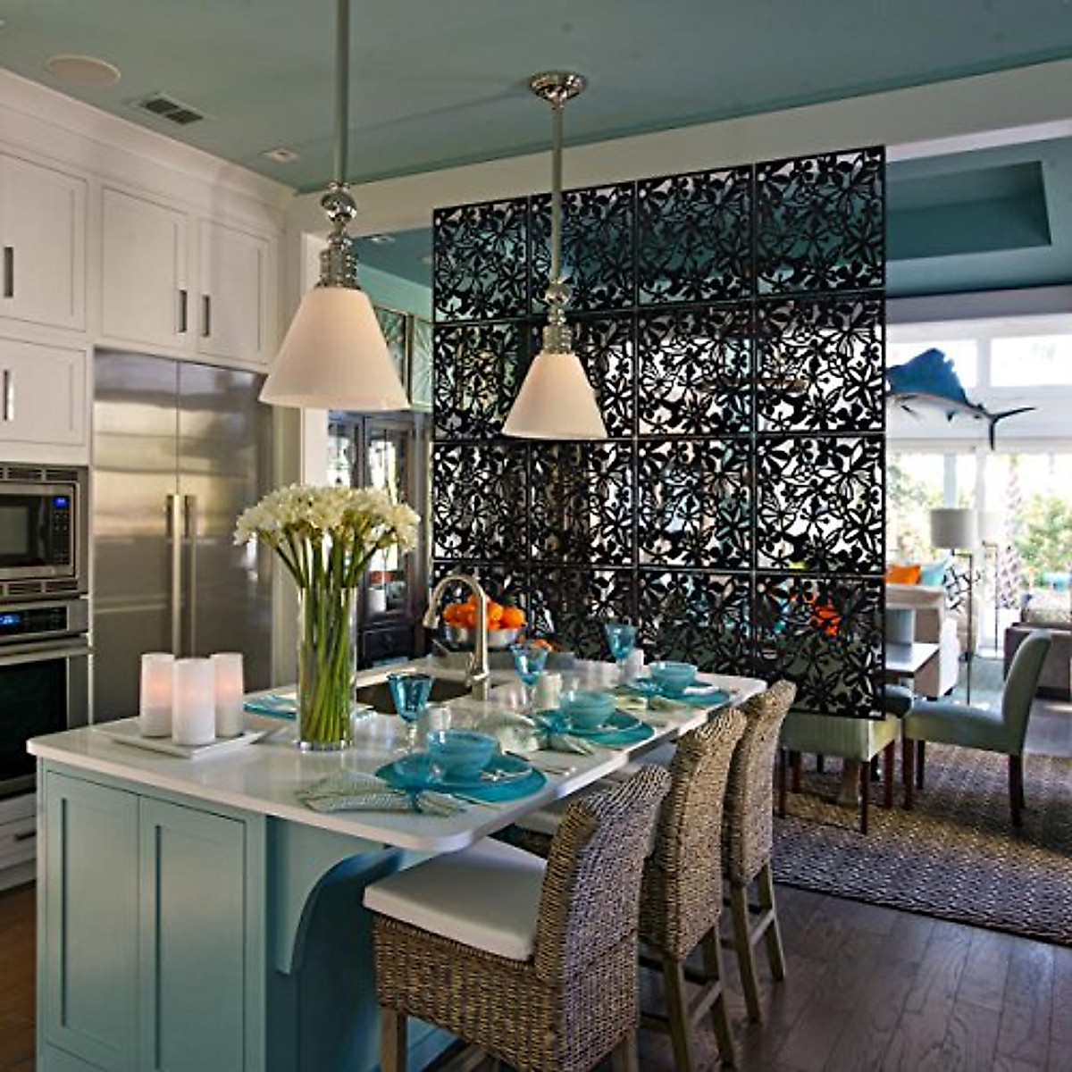 Kernorv Hanging Room Divider Made of Environmentally PVC, 12 PCS Partitions Panel Screen for Decorating Bedroom, Dining, Study and Sitting-Room, Hotel, Bar and Restaurant. (12, Black)