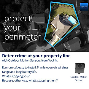 YoLink Smart Outdoor Motion Detector, Trespassing Alarm, Driveway Alert, 1/4 Mile Range LoRa-Powered Wireless Motion Sensor, App for Remote Monitoring & Alerts, Alexa, IFTTT. Hub Required!