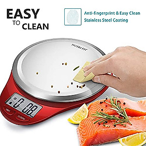 NUTRI FIT Digital Kitchen Scale with Wide Stainless Steel Plateform High Accuracy Multifunction Food Scale with LCD Display for Baking Kitchen Cooking,Tare & Auto Off Function (Red)
