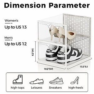 Pinkpum 15 Pack X-Large Shoe Storage Boxes Fit Size 12, Shoe Organizer for Closet Clear Plastic Stackable Shoe Dispaly Case Holder Bins, Sneaker Storage for Sneakerheads White