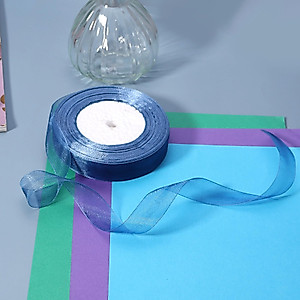 Hiswan 3/4 inch Royal Blue Sheer Organza Ribbon 50 Yards Chiffon Ribbon for Gift Wrapping Wedding Bouquet Crafts