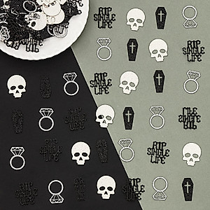 Gothic Bachelorette Party Decorations, Rip Single Life Confetti Glitter for Table Skull Coffin Paper Scatter for Bridal Shower Engagement Wedding Party Supplies
