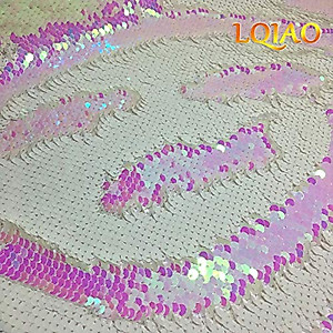 LQIAO 1Y Sequin Fabric Iridescent Pink White Sparkly Reversible Sequin Fabric for Sewing Mermaid Flip Up Large Sequin Fabric by The Yard Drawer/Cube/Tablecloth/Home/Dress/Fans DIY