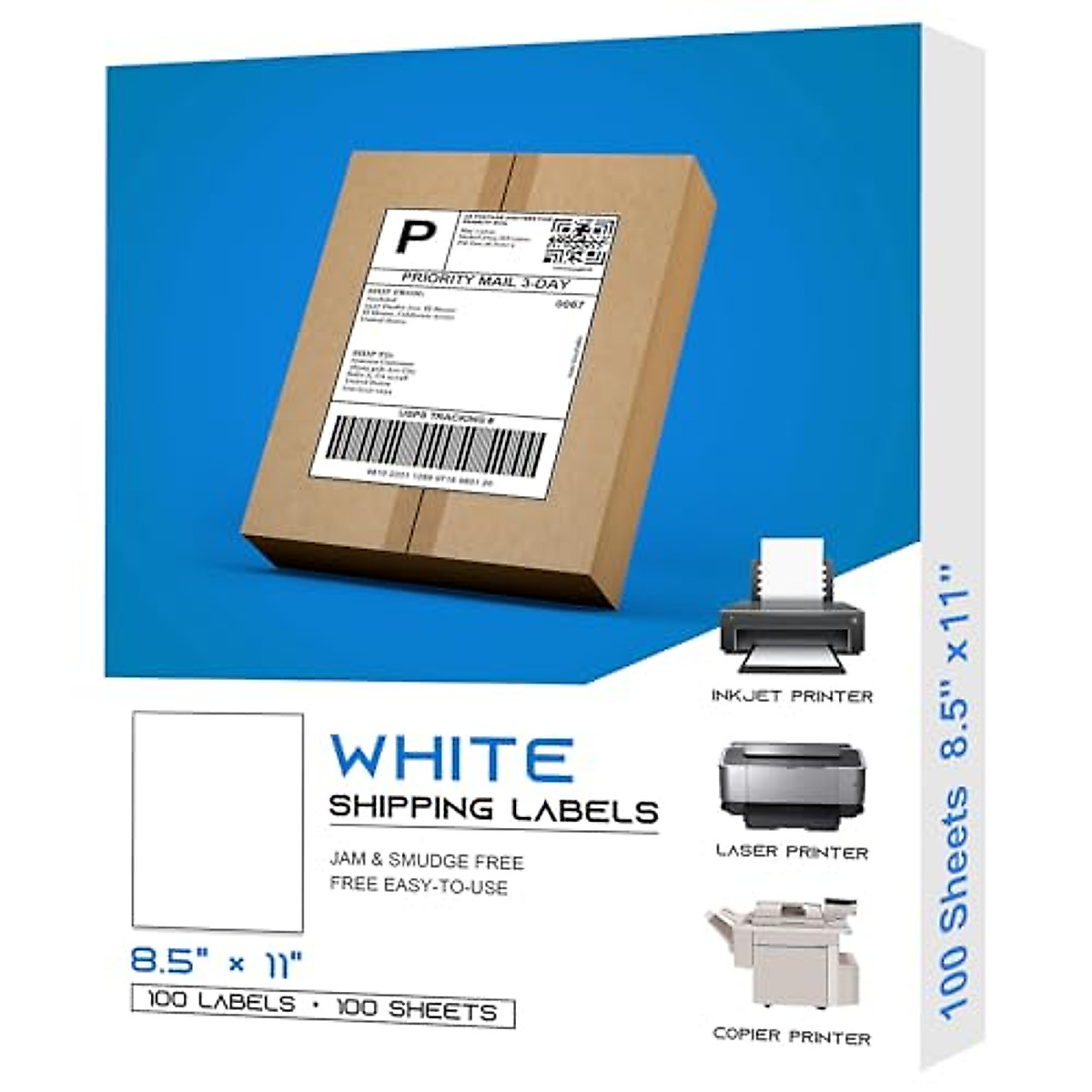 Anylabel 8.5" x 11" Full Sheet Label Sticker for Laser & Inkjet Printer - 1 Per Page Shipping Labels for Packages Permanent Adhesive Easy Peel, Full Page Shipping Labels (100 Sheets, 100 Labels)