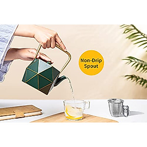 Toptier Cast Iron Teapot, Stovetop Safe Japanese Cast Iron Tea Kettle, Diamond Design Tea Pot with Removable Infuser for Loose Tea, 30 Ounce (900 ml), Dark Green