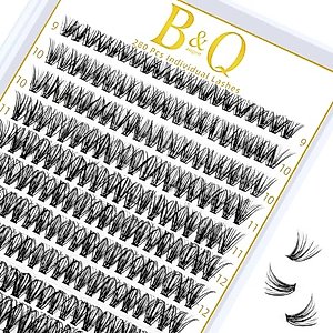 Lash Clusters 40D-0.07D-9-16MIX B&Q 280 Clusters False Eyelash 20D 30D 40D Individual Lashes Cluster DIY Eyelash Extensions at Home (40D-0.07D,9-16MIX)