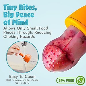 Baby Fruit Feeder, Teething Pacifier for Fruits, Veggies, or Frozen Milk, Food-Grade Silicone Teethers for Babies 6-12 Months, Baby Essentials for Teething Relief - Mango Orange and Berry Blue