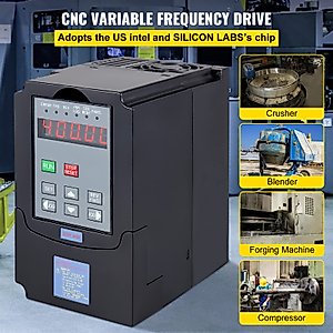VEVOR VFD 7.5KW,Variable Frequency Drive 35A,CNC VFD Motor Drive Inverter Converter 220V,for Spindle Motor Speed Control (1or 3 Phase Input, 3 Phase Output)