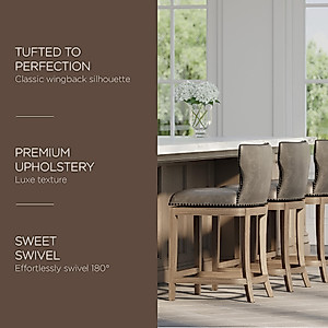 Maven Lane Hugo 26 Inch High Counter Height Barstool with Low Back in Reclaimed Oak Finish with Ronan Stone Vegan Leather Upholstered Seat