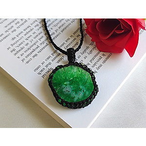 Green Solar Agate Macrame Pendant, Cord Wrapped Macrame Pendant, Gemstone Macrame Jewelry