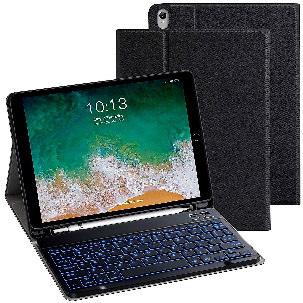 iPad Keyboard Case for Air 3rd Gen 10.5" (2019), iPad Pro 10.5" (2017), iPad 9th/8th/7th 10.2'', Magnetic Detachable Wireless Bluetooth Keyboard, Smart Keyboard Case with Back-lit and Pen Holder,Black