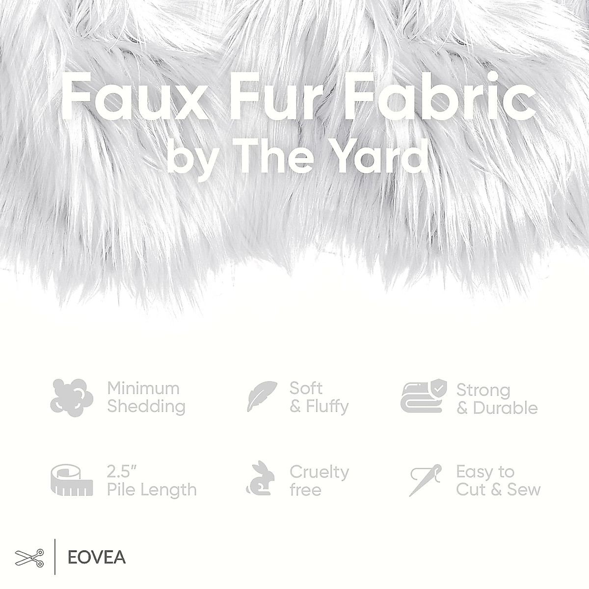 EOVEA Shaggy Faux Fur Fabric by The Yard - 36" X 60" Inch Wide - Fluffy Fur Fabric- Plush Furry Materials - Fuzzy Craft Supply for DIY, Halloween, Upholstery, Costume, Sewing(White, One Yard)