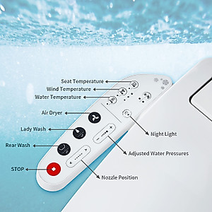 R&T Electronic Bidet Seat for Elongated Toilet, Smart Toilet Seat with Warm Air Dryer and Temperature Controlled Wash Functions (V2601 Heated Bidet Seat)