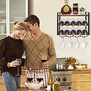 AUHOKY Industrial Wine Rack Wall Mounted Glasses Holder, 3-Tiers Metal Hanging Storage Display Shelf with Wine Bottles Glass Goblet Rack, Floating Shelves for Living Room Kitchen Home Decoration