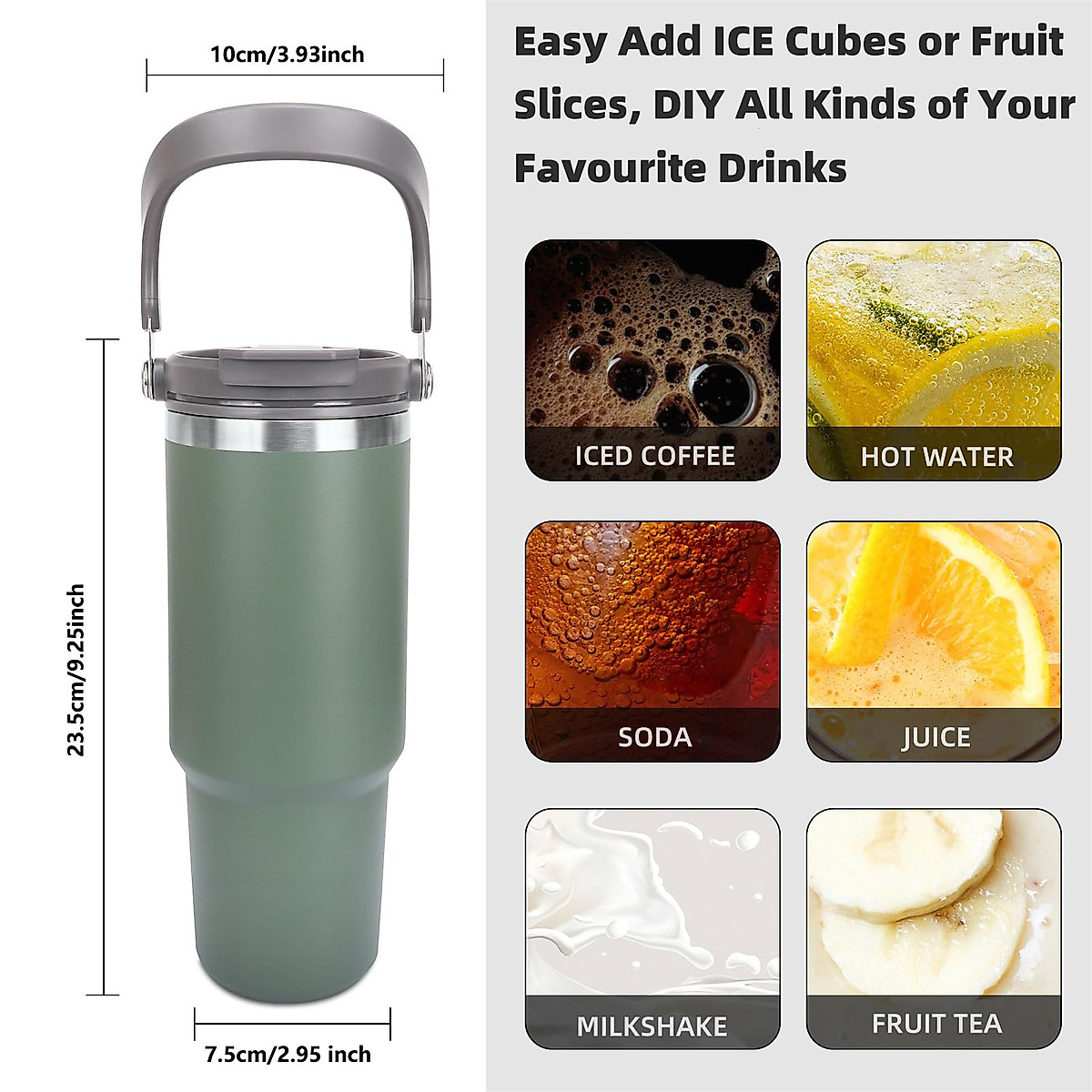 Riley Joy 30 oz Tumbler with Handle and Straw Lid, Insulated Stainless Steel Double Walled Vacuum Water Bottle for Office, Home, Sport or Car, Travel Mug for Hot and Cold