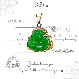 ZenBless Buddha Cubic Zirconia Necklace Iced Out Jade Laughing Buddha Necklace for Women Yoga Mala Feng Shui Good Luck Gifts for Women
