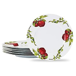 Reston Lloyd Harvest Apple by Sandy Clough, 6pc Melamine Dinner Plate Set, white, red, green