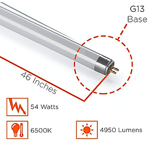 GoodBulb F54T5/865/ECO 54W 46 Inch T5 Fluorescent Light Bulb | 6500K Daylight White Color, Medium Bi-Pin Base | 4950 Lumens 85 CRI 36000 Life Hours | Instant/Programmed Start | 40 Bulbs Pack