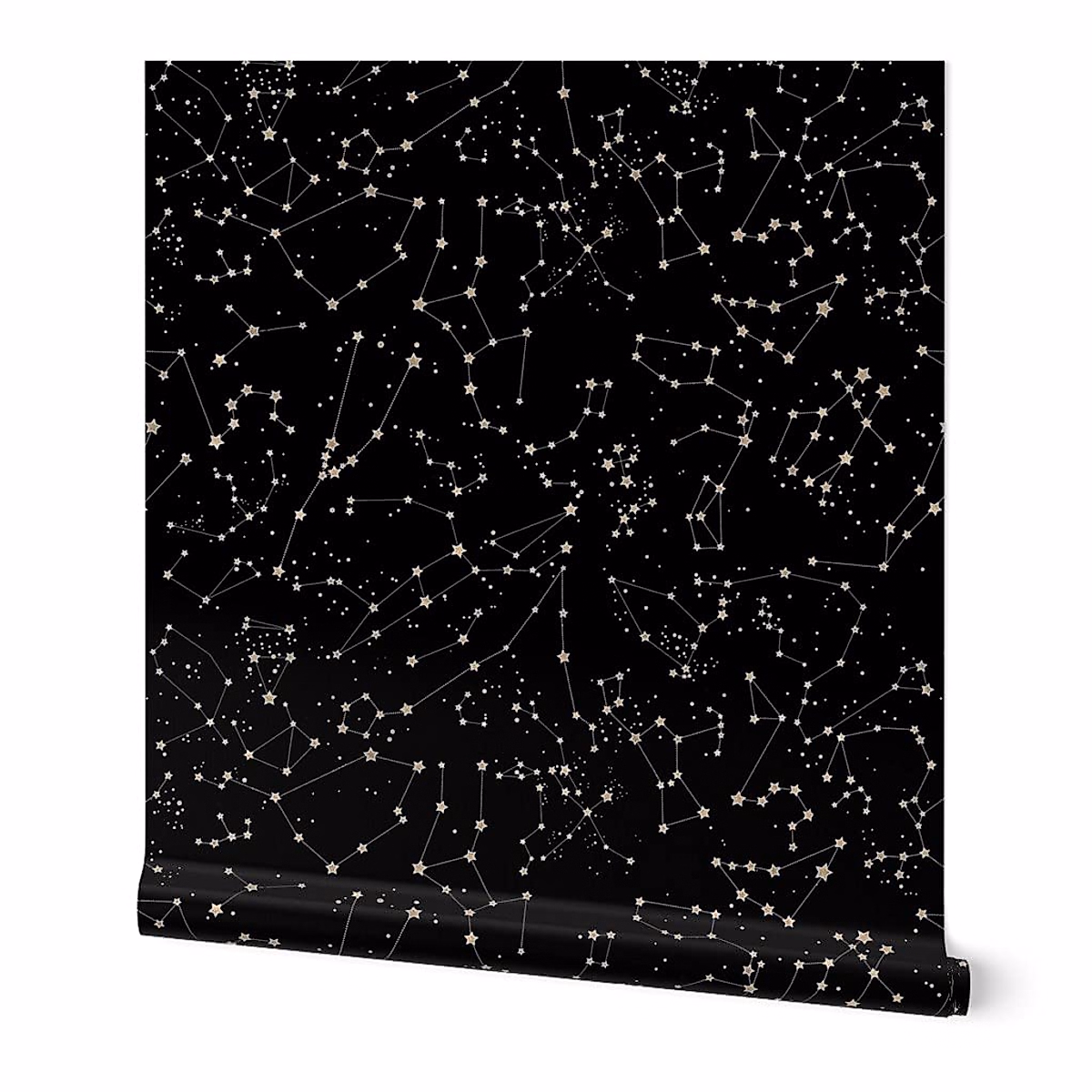 Peel & Stick Wallpaper Swatch - Constellations Black Background White Stars Space Night Time Custom Removable Wallpaper by Spoonflower