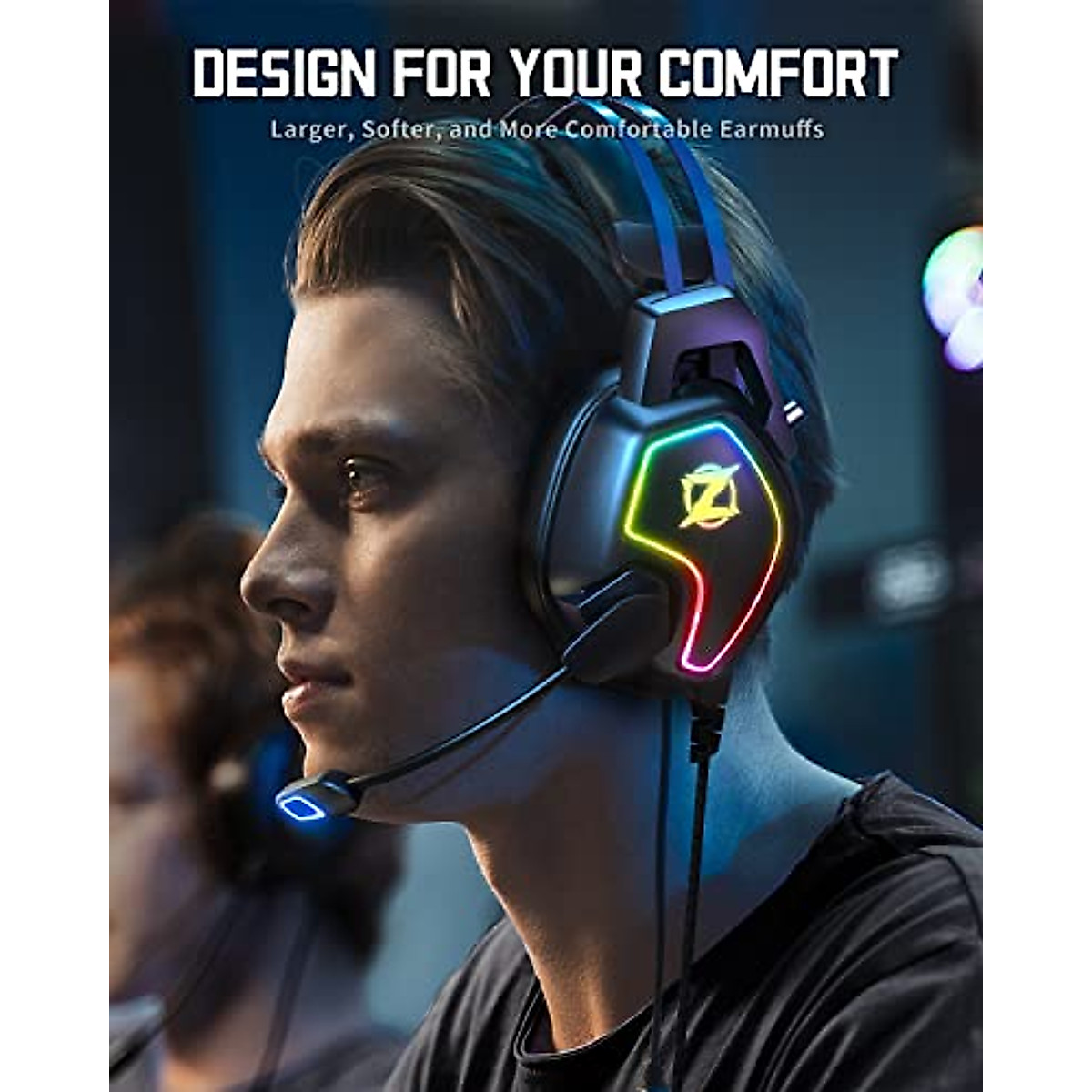 Gaming Headset for Xbox One PS4 PS5 PC Switch, Noise Canceling Headphones with Microphone, 3.5mm Audio Jack, Auto-Adjust Headband, 50mm Drivers, RGB Light, Lightweight Wired Gaming Headphones-Black