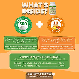 Makondo Pets - Collagen for Dogs & Cats - Collagen Supplements for Joint Health - Vitamin C Supplement for Joint Mobility - Joint Support Supplement for Dog & Cats - Bacon Flavored Tablets (60 Count)