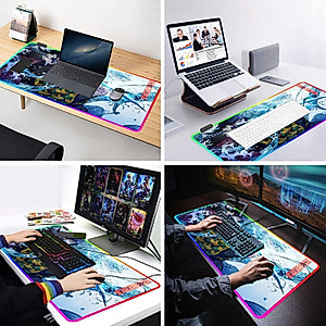 RGB Large Gaming Mouse Pad Anime Giyu Sword,Laptop Desk Pad,Mousepad with Stitched Edge Frame & Non-Slip Rubber Base,Computer Keyboard and Mice Pads Mouse Mat 31.5X15.7