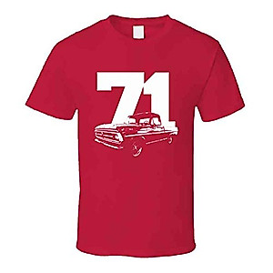 1971 F100 Pickup Truck Three Quarter View with Year Dark Color T Shirt 4XL Red