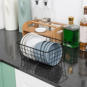 Pantry Organization and Storage 5 Pack , Wire Storage Baskets for Kitchen, Laundry, Garage, Fridge, Bathroom Countertop Organizer,Black