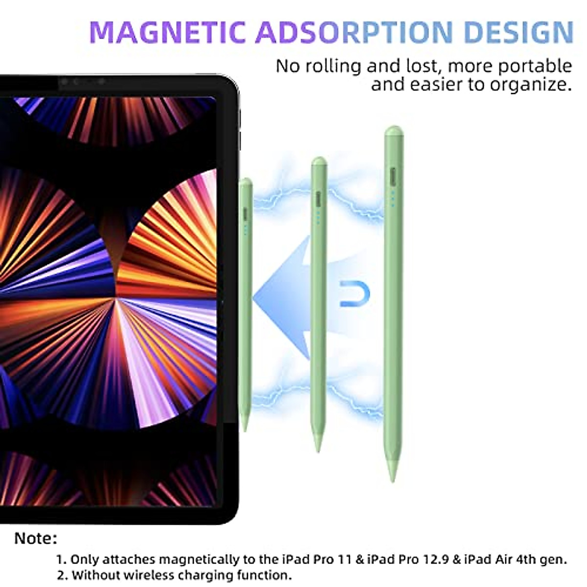 Apple Pencil for iPad Air 5/4/3rd, iPad Pro 11/12.9 Inch - Magnetic Stylus with Palm Rejection & Tilt Sensitivity, Green